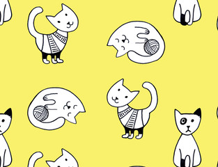 Sewing fabric with funny, cute cats, cartoon characters, packaging or ...