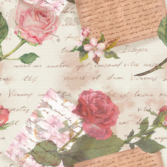 Sewing fabric with Vintage old paper with hand written letters ...