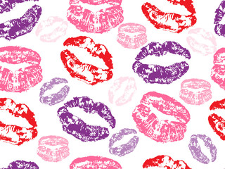 Sewing fabric with Seamless pattern of print of lips kissing. Colorful ...
