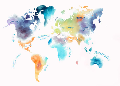 World Map Tumblr Watercolor