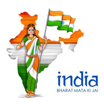 Bharat Mata With Indian Flag