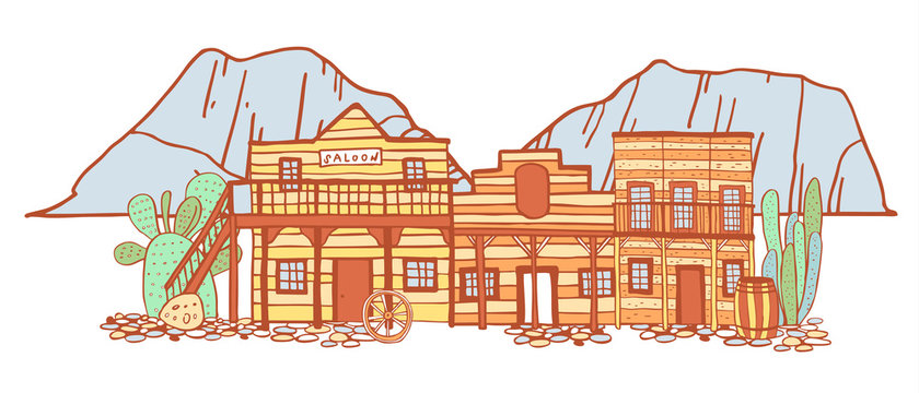 Old West Town Drawing