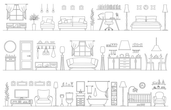 Different Rooms In A House Clipart Outline