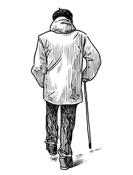 Old Man With Stick Sketch