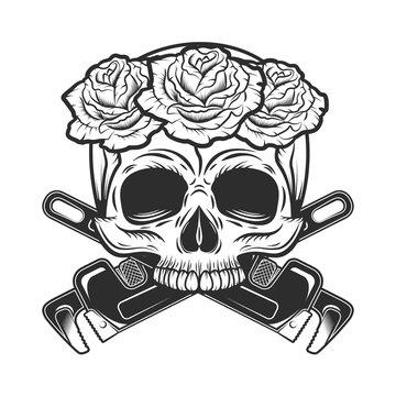 Skull And Pipe Wrench Tattoo