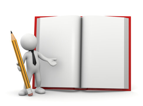 3d Man Writing In Book