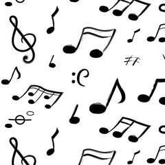 Sewing fabric with Music notes pattern. Seamless texture of hand drawn ...