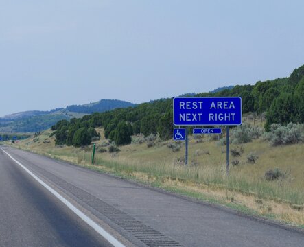 Blue Rest Area Sign