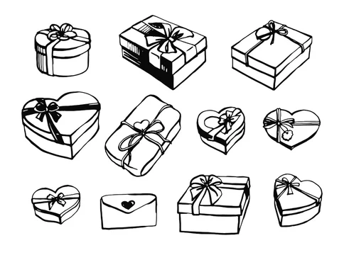 Gift Boxes Black And White Clipart