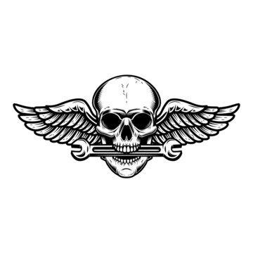 Skull And Pipe Wrench Tattoo