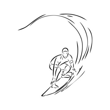 Surfboard On Wave Drawing