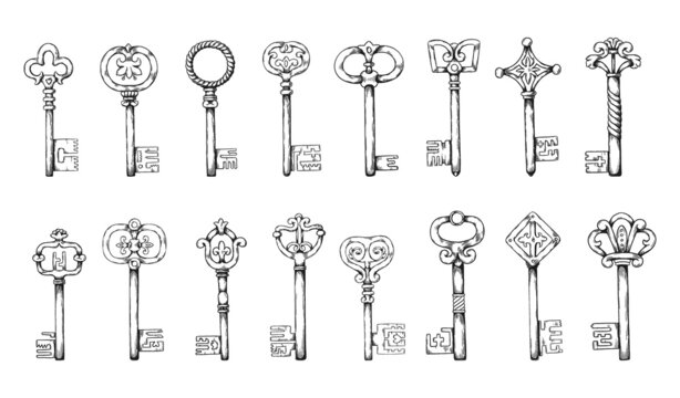 Skeleton Key And Lock Drawing