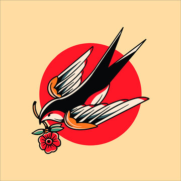 American Traditional Sparrow Tattoo