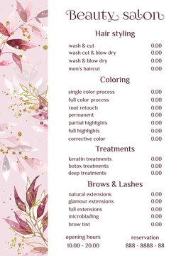 Price List Salon Images Browse 1 287 Stock Photos Vectors and Video Adobe Stock