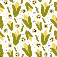 Sewing fabric with Corn crop seamless pattern on white background in ...