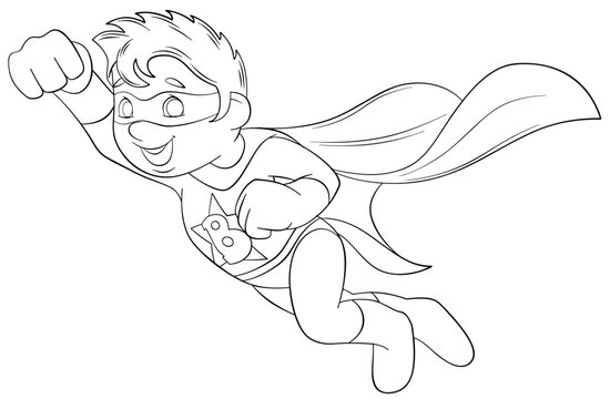 Flying Kid Superhero Coloring Page
