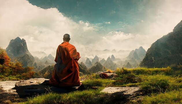 Buddhist Monk Meditating Wallpaper