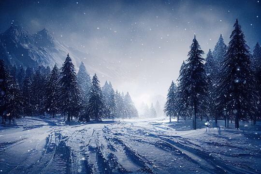 Snow Trees Night Background