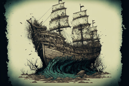 Simple Shipwreck Drawing In Progress