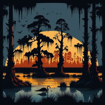 Cypress Tree Swamp Silhouette