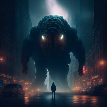 Giant Monster Over City