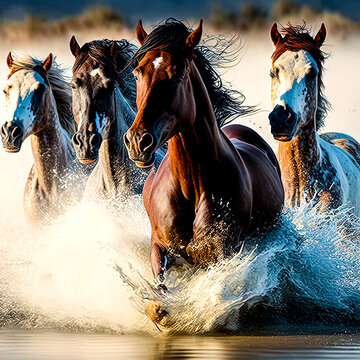 Pictures Of Horses Running In Water