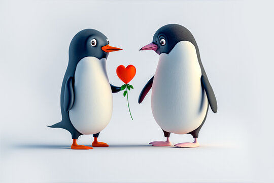 Two Penguins Making A Heart