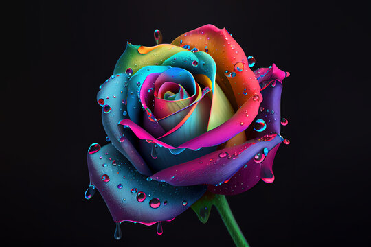 Rainbow Roses With Raindrops