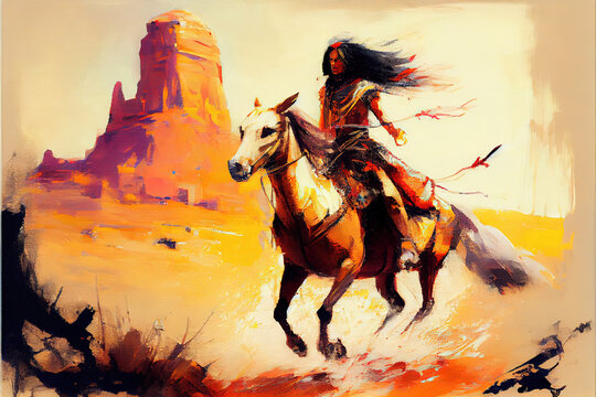 Native American Riding Horse Painting