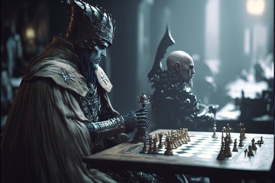 Demon Vs Angel Playing Chess