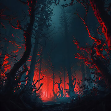 Creepy Red Forest Wallpaper