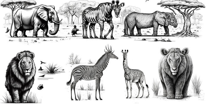 African Animal Drawings Black And White Images – Browse 60,028 Stock ...