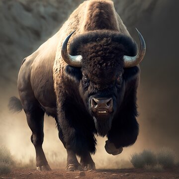 Angry Bison Face