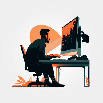 Man Working On Computer