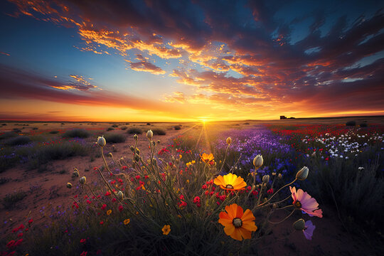 Field Of Wildflowers Sunset