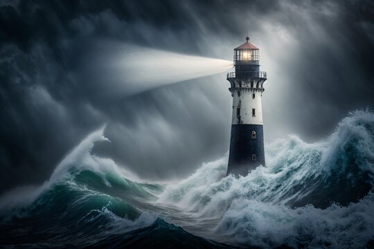 Lighthouse At Night Storm