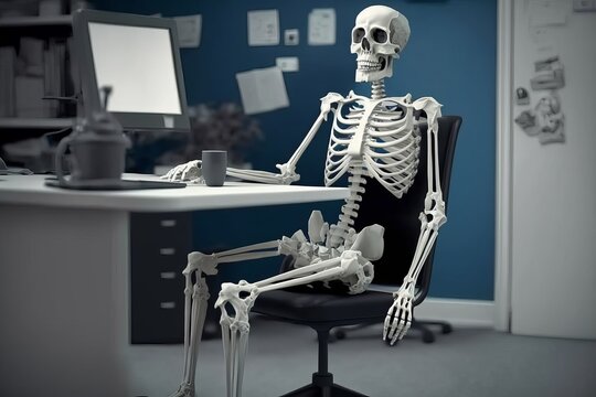 Skeleton Sitting On Computer