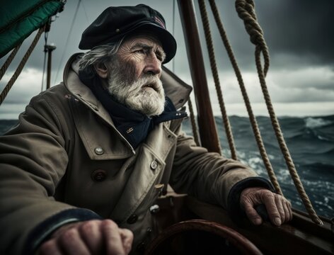 Old Sea Captain In Storm