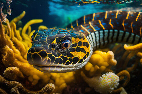 Sea Snakes In Coral Reefs