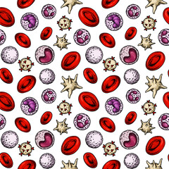Sewing fabric with Blood cells seamless pattern. Hand drawn ...