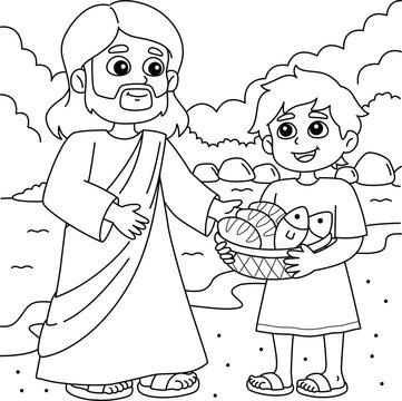 Coloring Pages Of Jesus Feeding Five Thousand