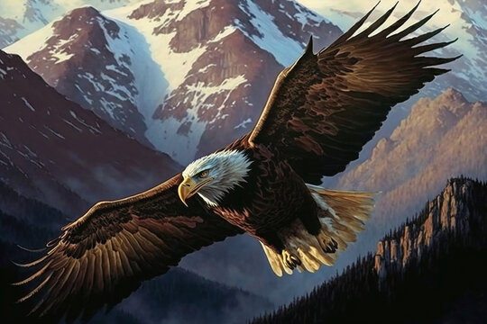 Eagle Flying Over Mountains