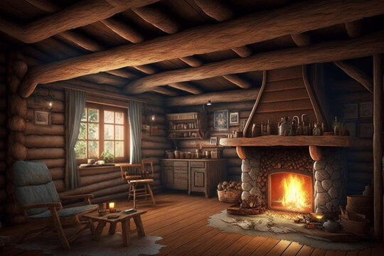 Log Cabin Interior Drawing