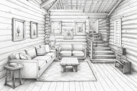 Log Cabin Interior Drawing
