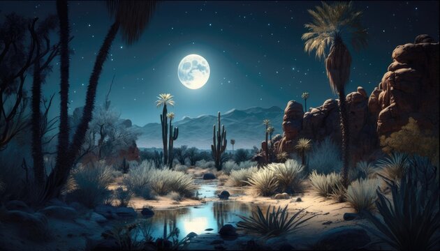Real Desert Oasis At Night