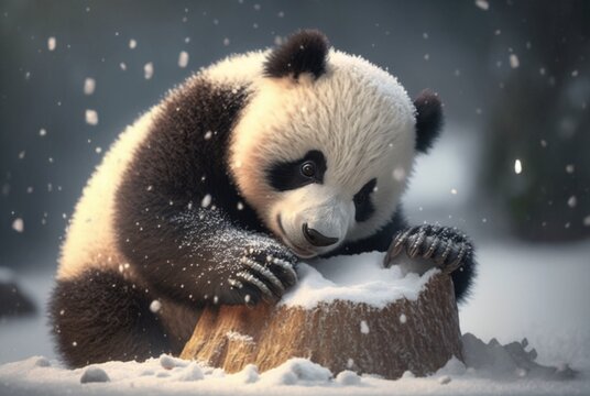 Baby Panda In Snow Wallpaper