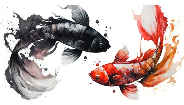 Colored Koi Fish Drawing