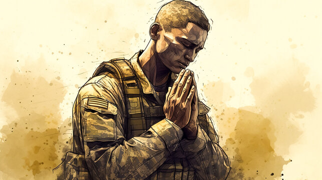Soldier Praying Drawing