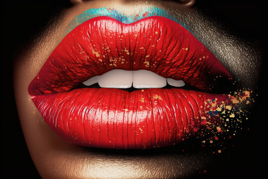 Red Lipstick Lips Glitter