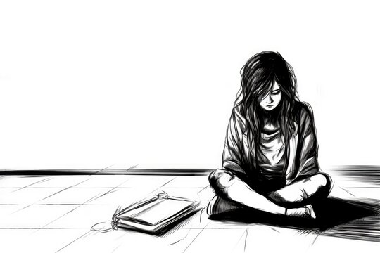 Sad Girl Alone Crying Drawing